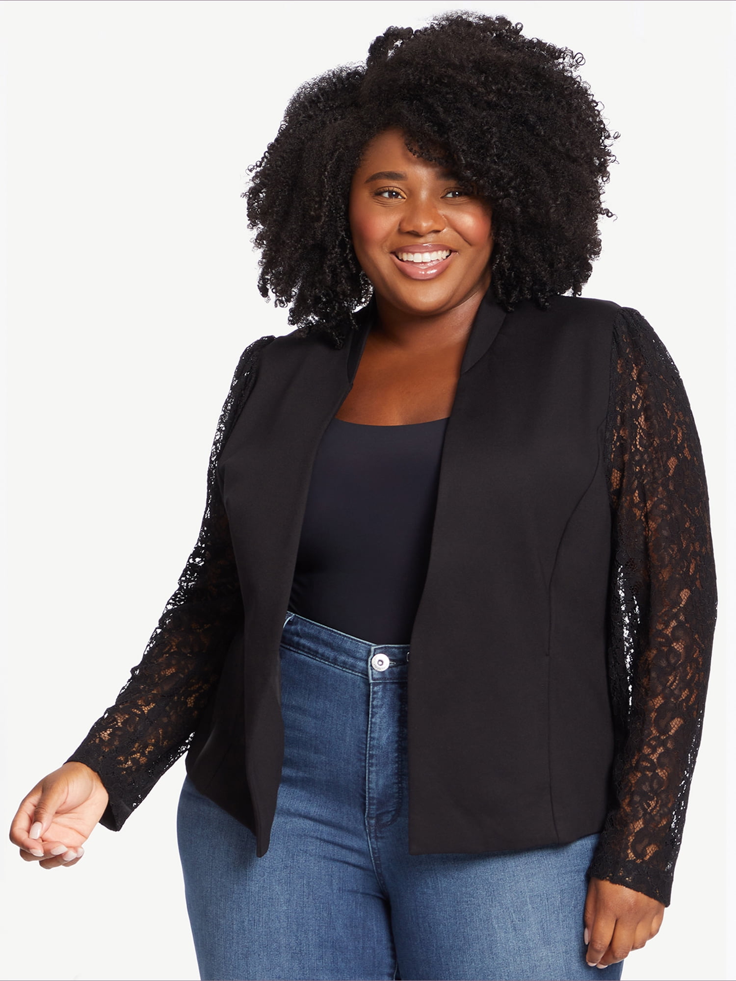 Sofia Jeans by Sofia Vergara Plus Size Cropped Blazer with Lace - Walmart.com