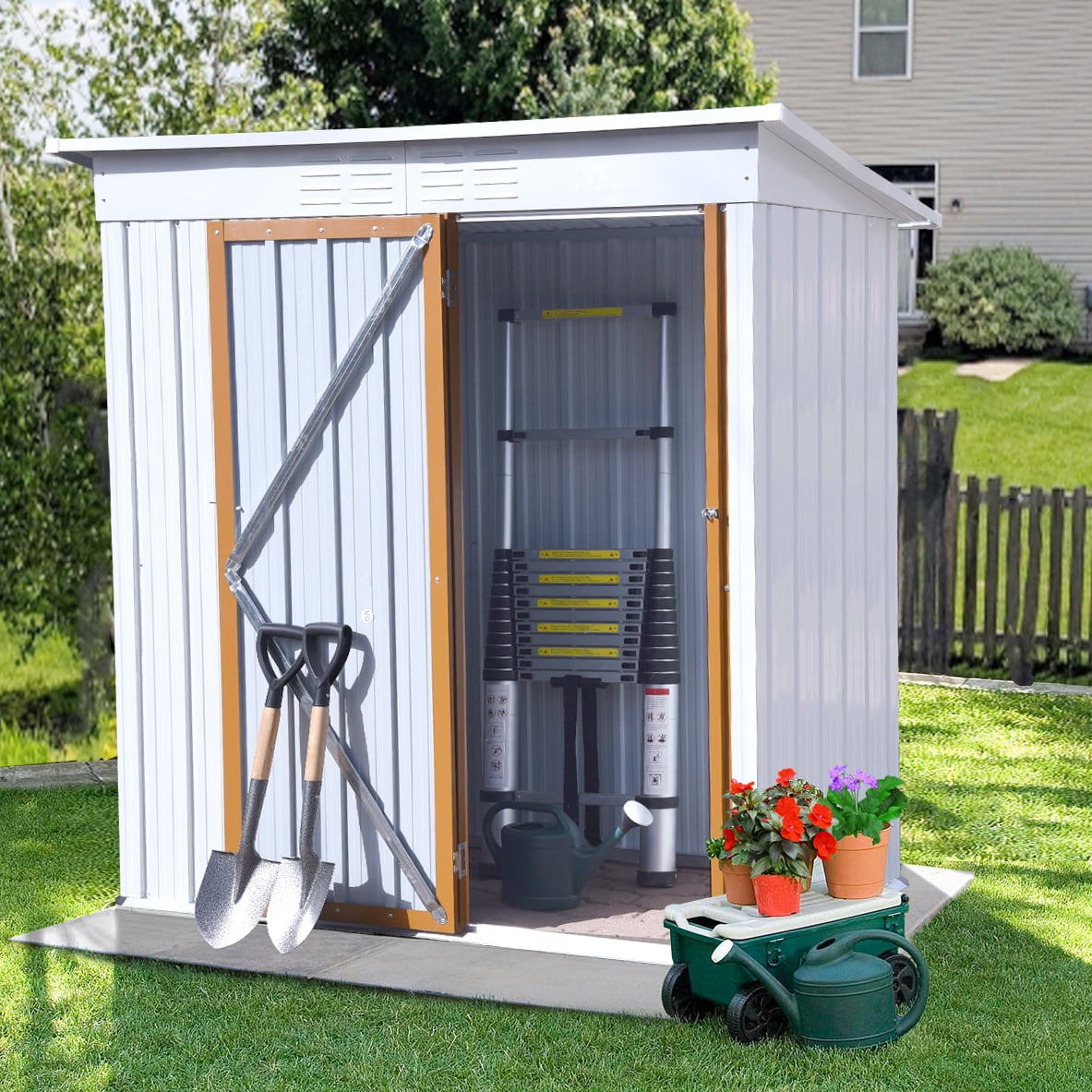 Aiho 5'x 3'Outdoor Storage Shed Clearance, Metal Outdoor Storage ...
