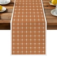 Brown Gingham Dining Table Runner, Modern Minimalist White Line Grid ...