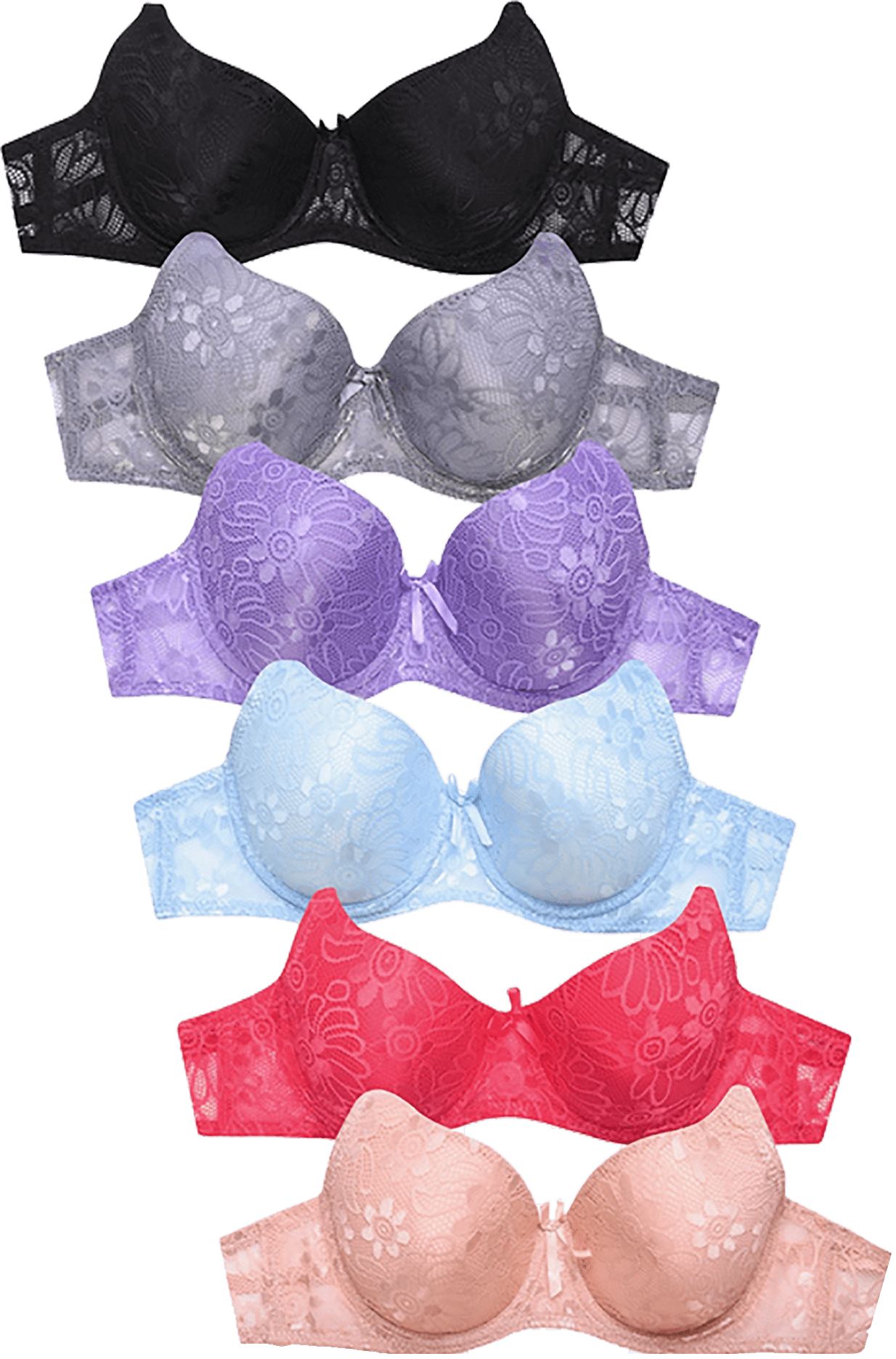 Pack of 6 pieces Women's Wired Basic Regular Padded Everyday Bras A/B/C ...