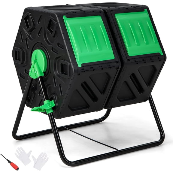 ZENSTYLE 18.5 Gallon Tumbling Composter, Plastic + Metal Compact Single ...