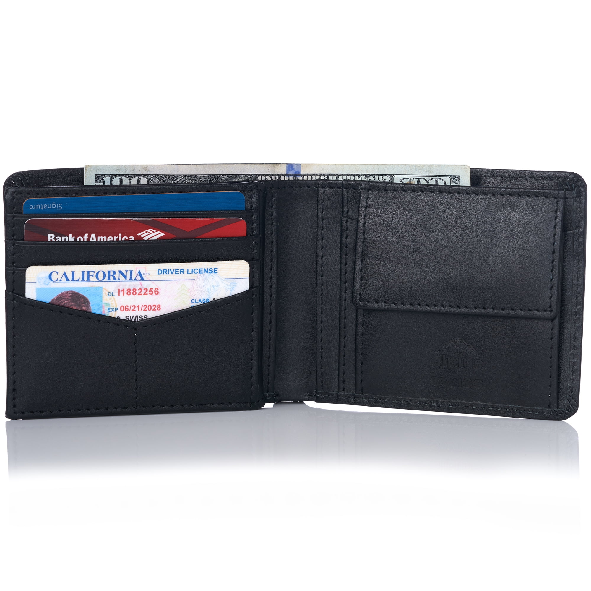 Alpine Swiss RFID Safe Mens Leather Wallet Deluxe Capacity Coin Pocket ...
