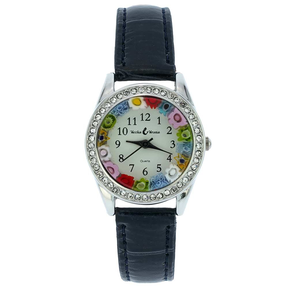 GlassOfVenice Murano Glass Watch Millefiori And Crystals With Leather ...