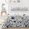 Black Watercolor Floral King Duvet Cover Set, Flower Leaves Wildflower ...
