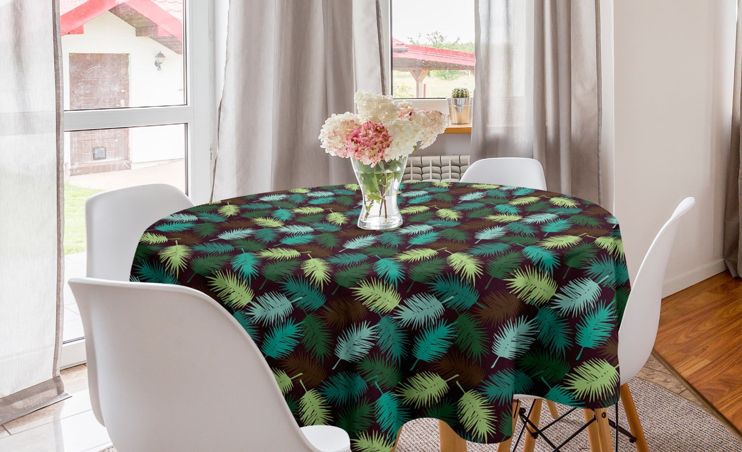 Tropical Round Tablecloth, Exotic Torbay Palm Tree Leaves Silhouette ...