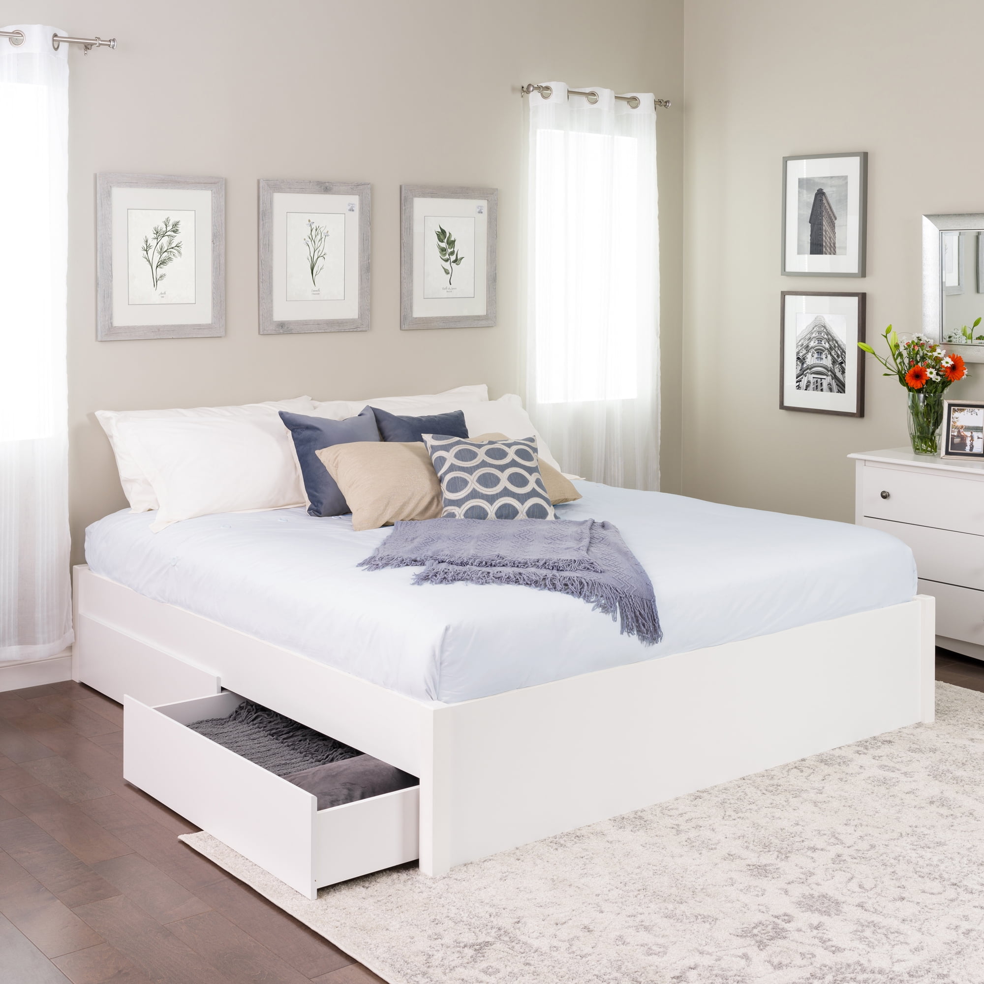 Prepac Select 4-Post Platform Bed with 4 Drawers, King, White - Walmart.com