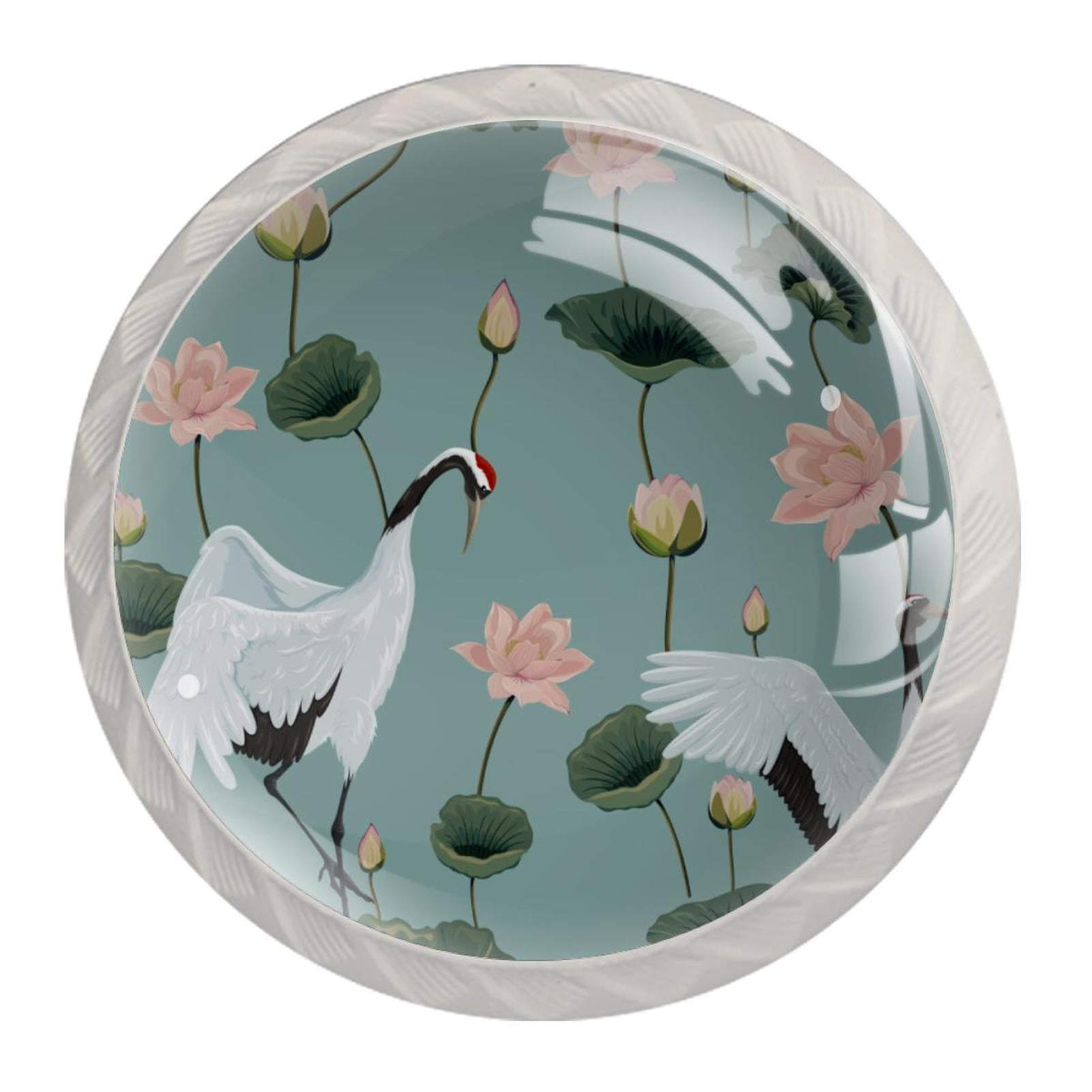 4 Pcs Cranes and Lotuses Knobs for Kitchen Cabinet Cupboard Dresser ...