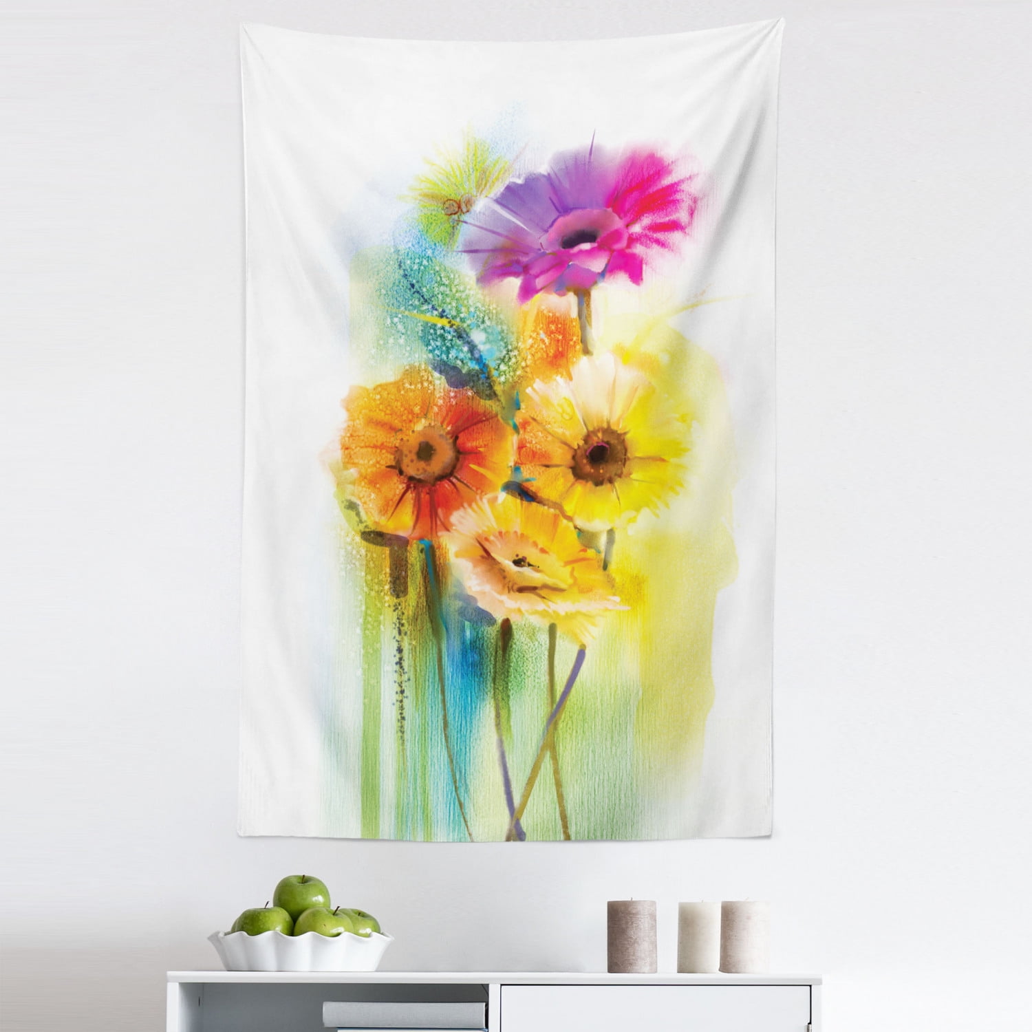 Gerber Daisy Tapestry, Burgeoning Beauty of Nature Abstract Watercolor ...