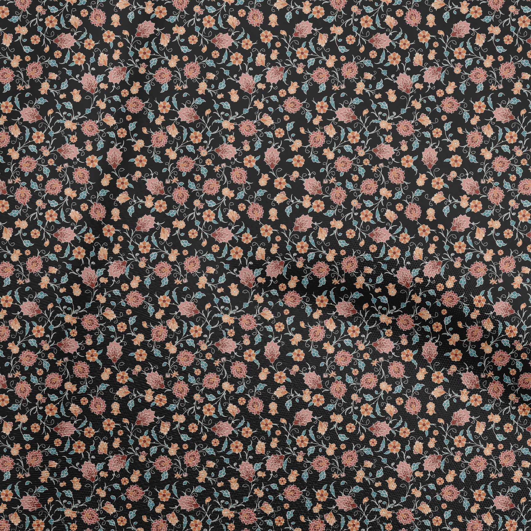 oneOone Silk Tabby Black Fabric Asian Suzani Sewing Material Print ...