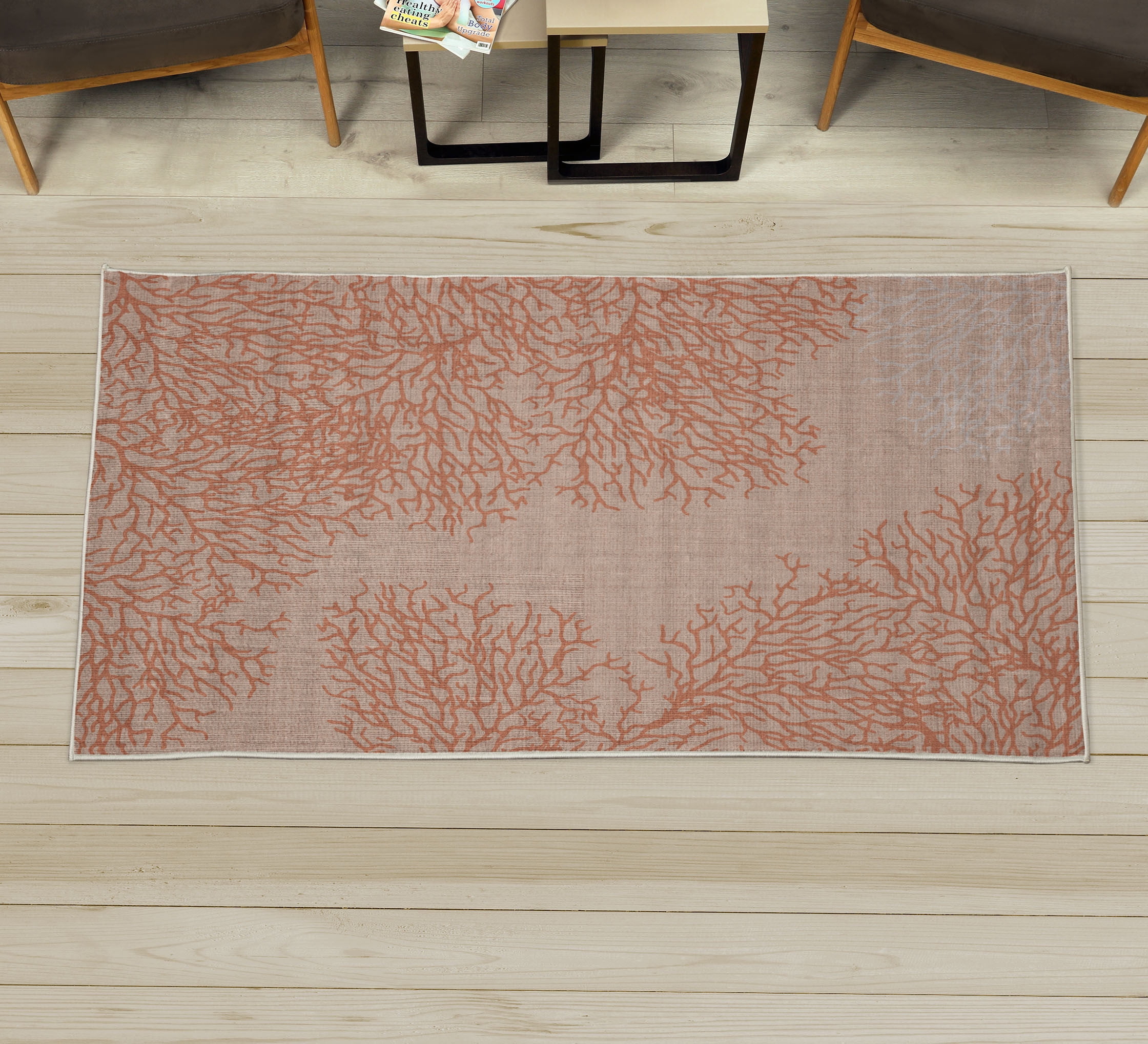 Coral Decorative Rug, Marine Art Print of Leafless Branch Look Reef ...