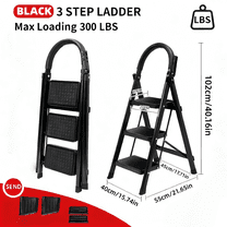 3 Step Ladder, Foldable Lightweight Step Stool, Anti-Slip Pedal, Rubber ...