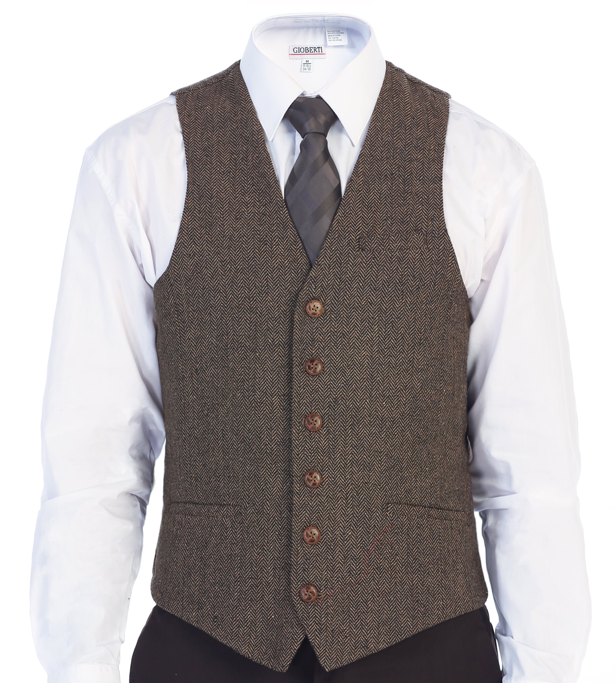 Gioberti Men's 6 Button Slim Fit Formal Herringbone Tweed Vest ...