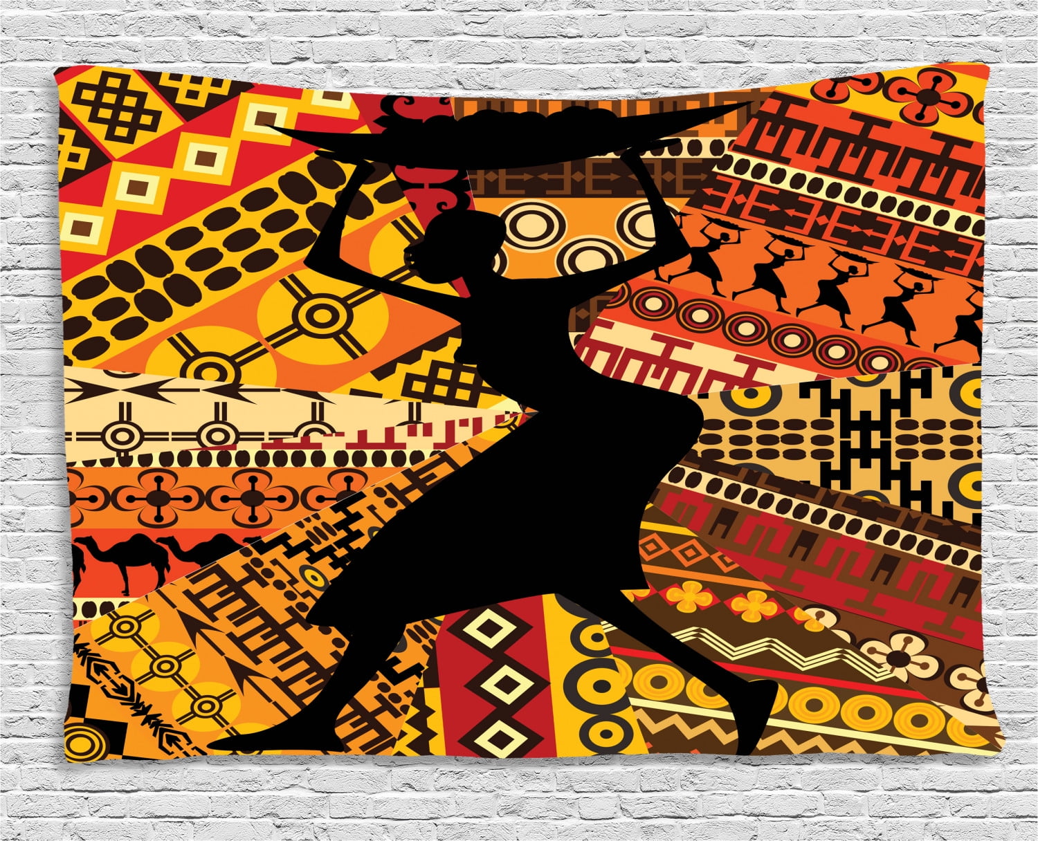 African Woman Tapestry, Silhouette of a Indigenous Woman Carrying a ...