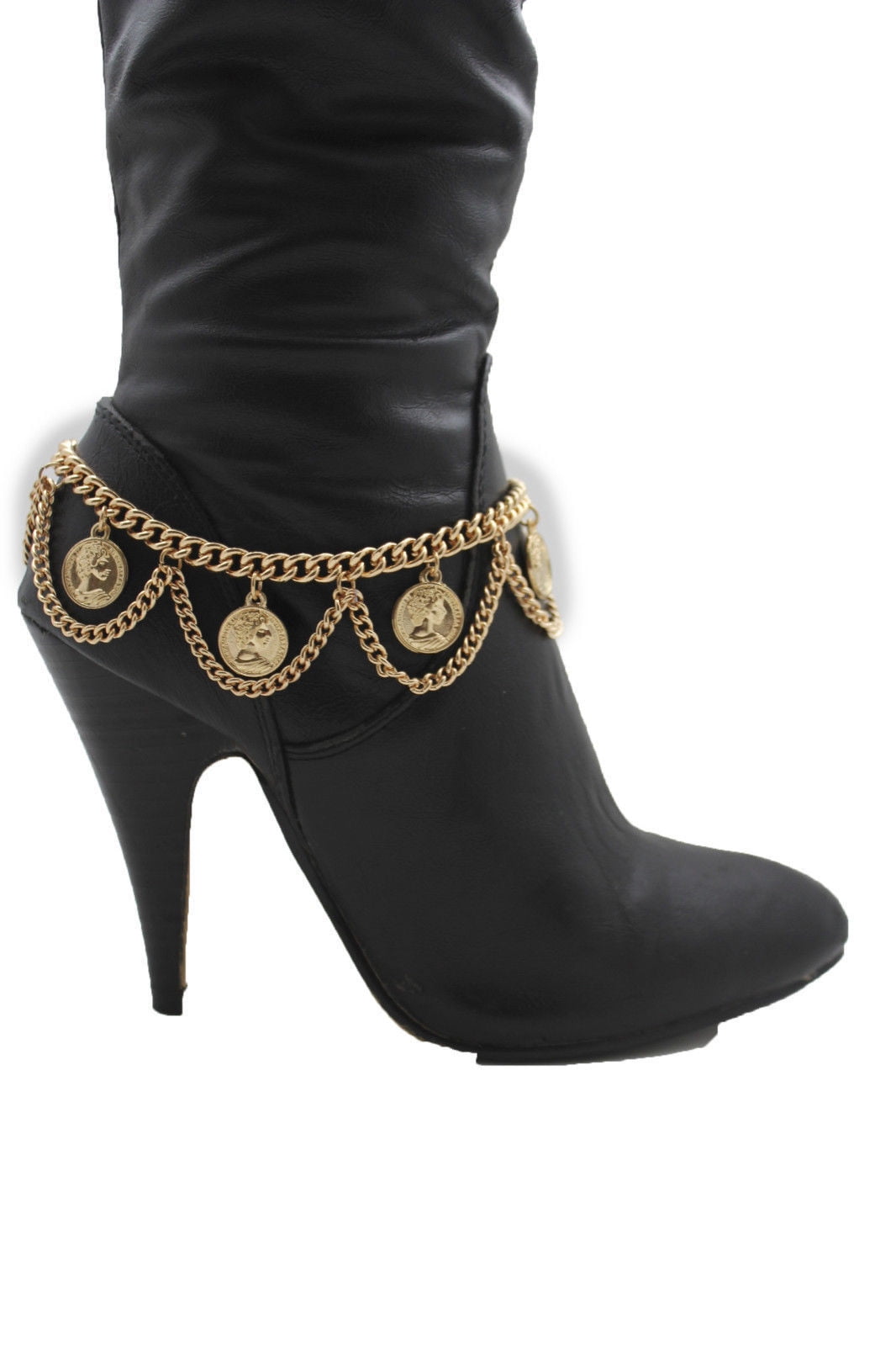Women Boot Bracelet Metal Chain Gold Greek Style Coins Anklet Bling ...