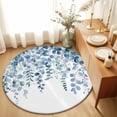 Blue Leaves Area Rugs 5' (Round) Eucalyptus Leaf Floor Rug Non Slip Low ...