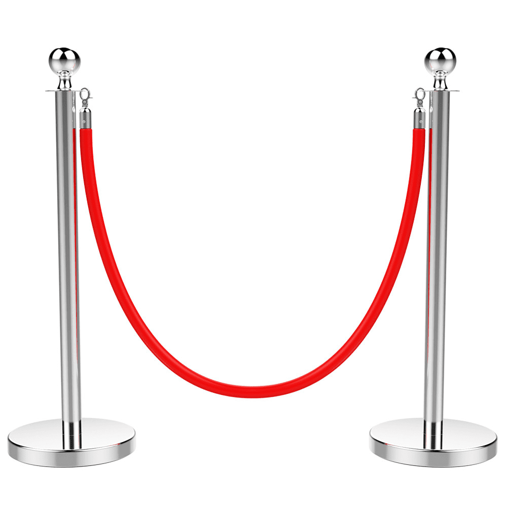 Round Top Stainless Plated Stanchions, Set of 2 Pcs with 1 of 6.5ft Red ...