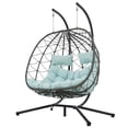 2 Persons Egg Chair with Stand, Indoor Outdoor Swing Chair Patio Wicker ...