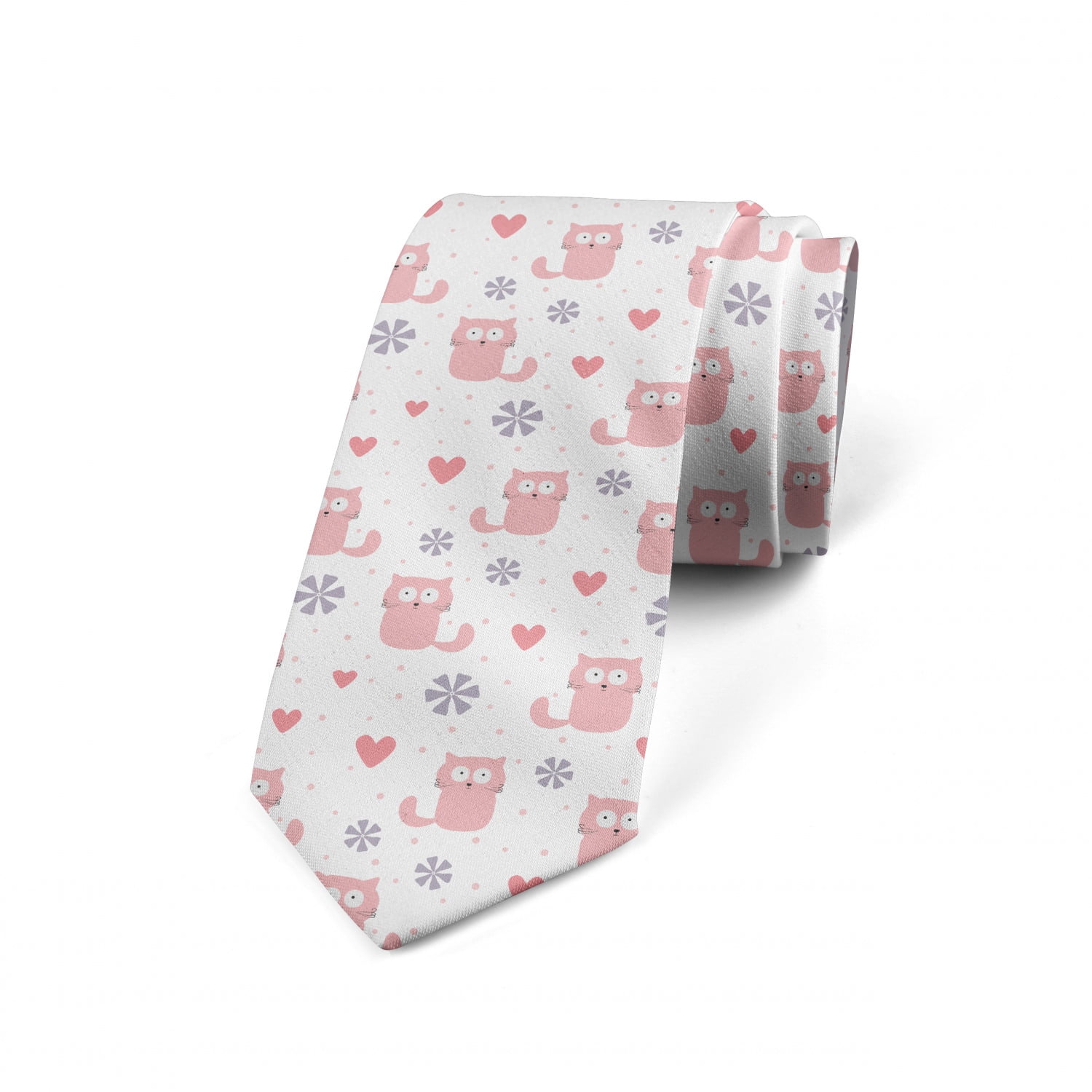 Pastel Necktie, Cats Hearts and Flowers Fun, Dress Tie, 3.7