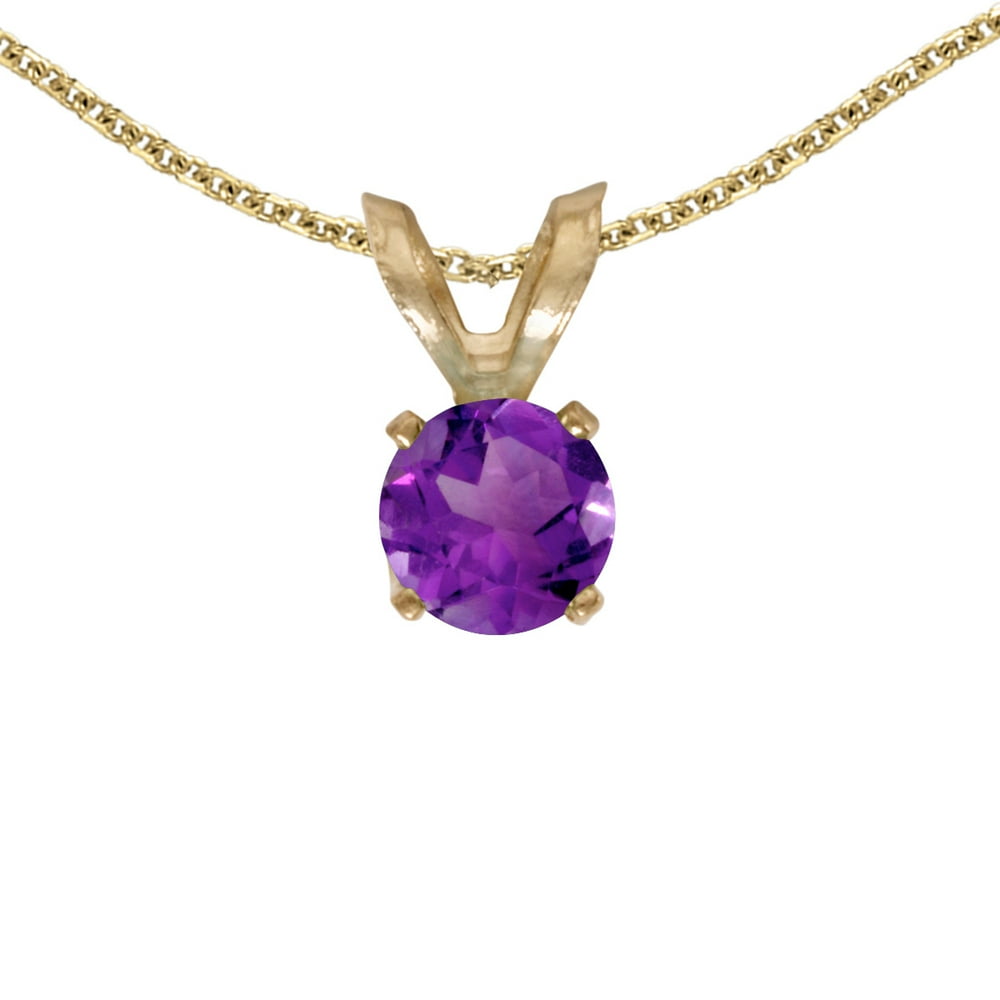 Direct-Jewelry - 10k Yellow Gold Round Amethyst Pendant with 16" Chain ...