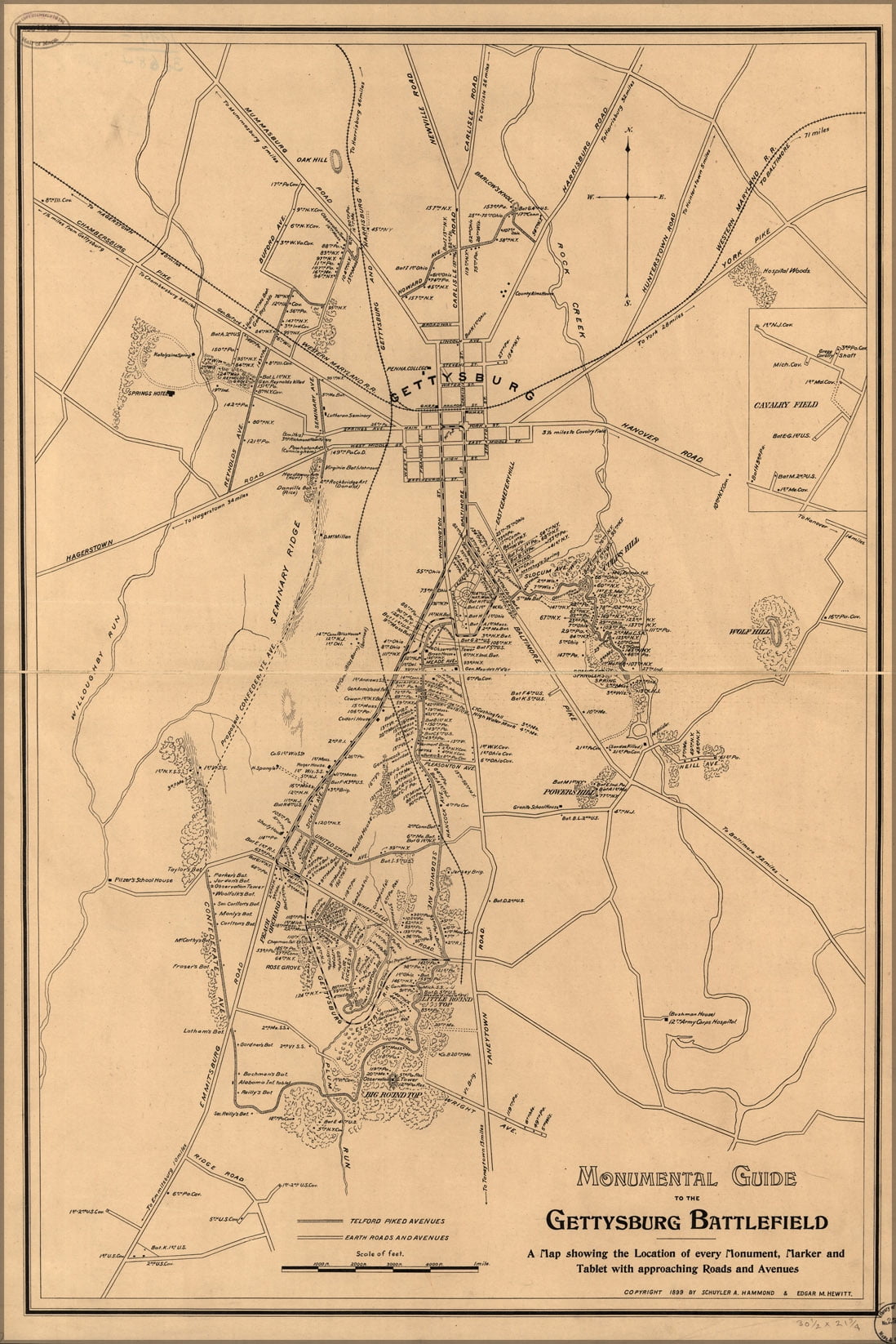 24"x36" Gallery Poster, map of all monuments Gettysburg battle field ...