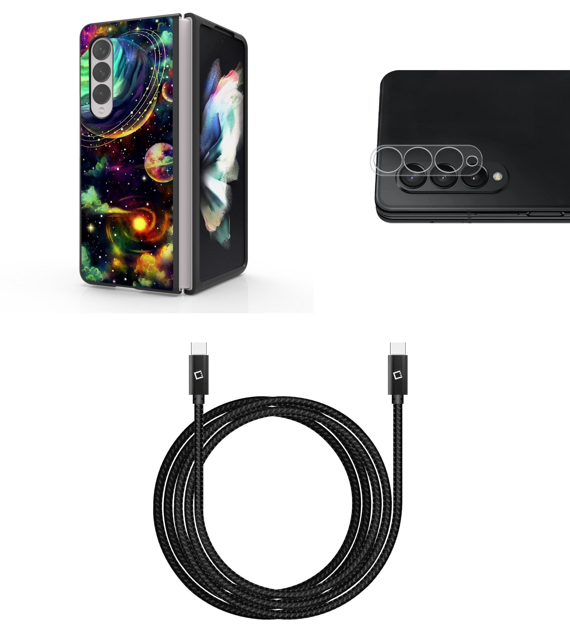 Accessory Bundle for Galaxy Z Fold 4: Slim Snap-On Case (Planet Cosmos ...