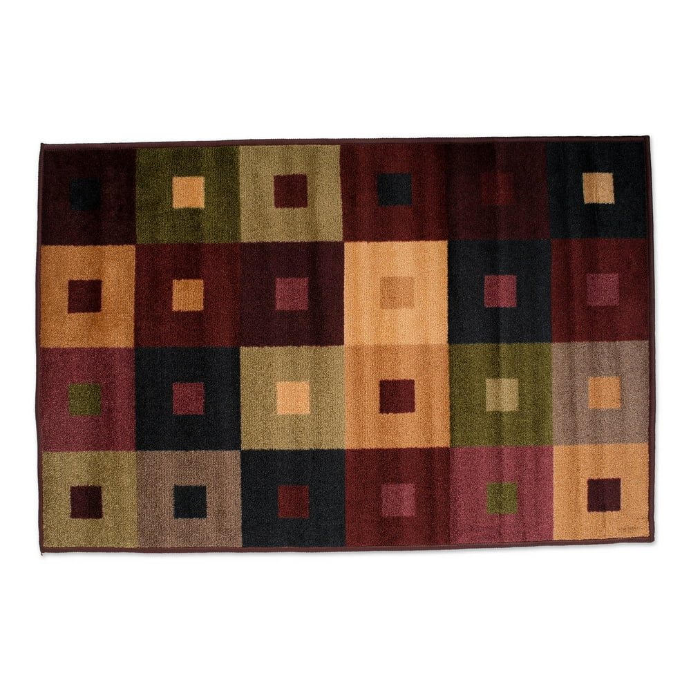 Fashion Contemporary Washable Non-Skid Area Throw Rug, 20x32", Squares ...