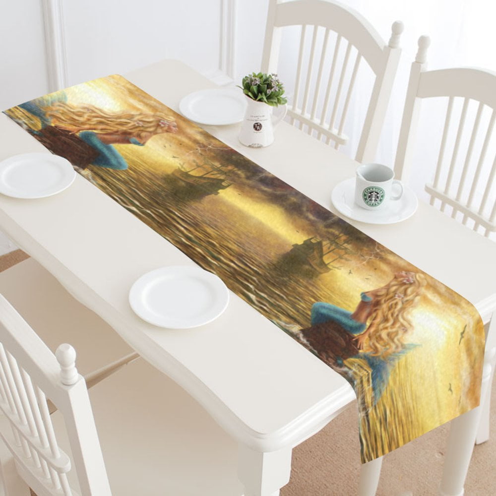 MYPOP Sea Mermaid Table Runner Home Decor 16x72 Inch, Nautical Ocean ...