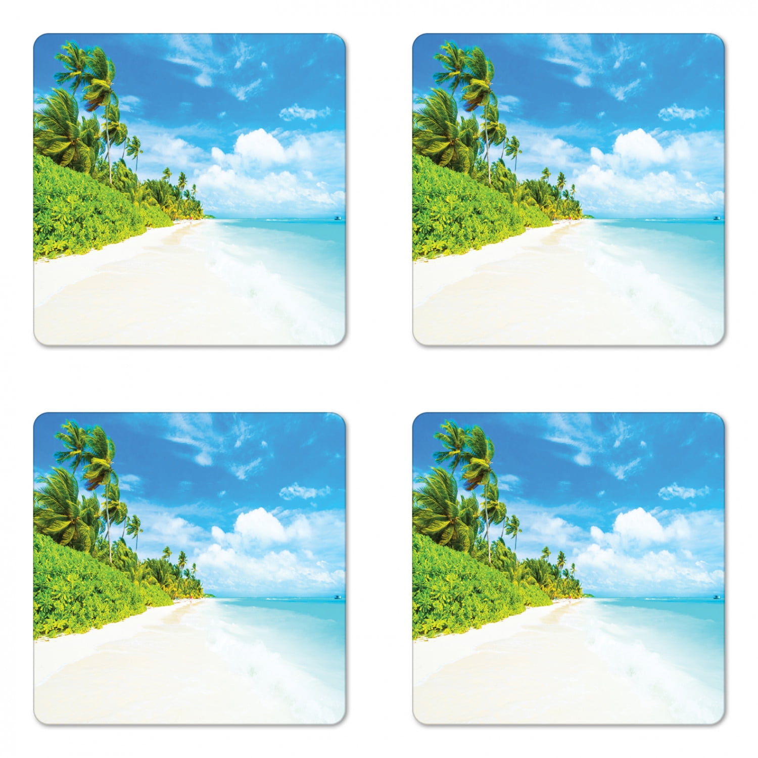 Ocean Coaster Set of 4, Image of Tropical Beach Sea Sky Landscape with ...