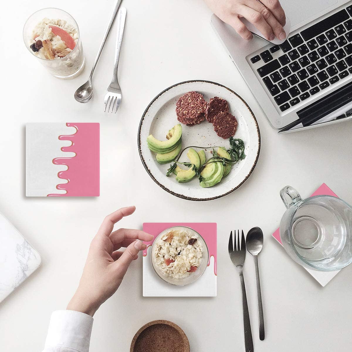 FMSHPON Melting Ice Cream Pink Summer Set of 4 Coaster for Drinks ...