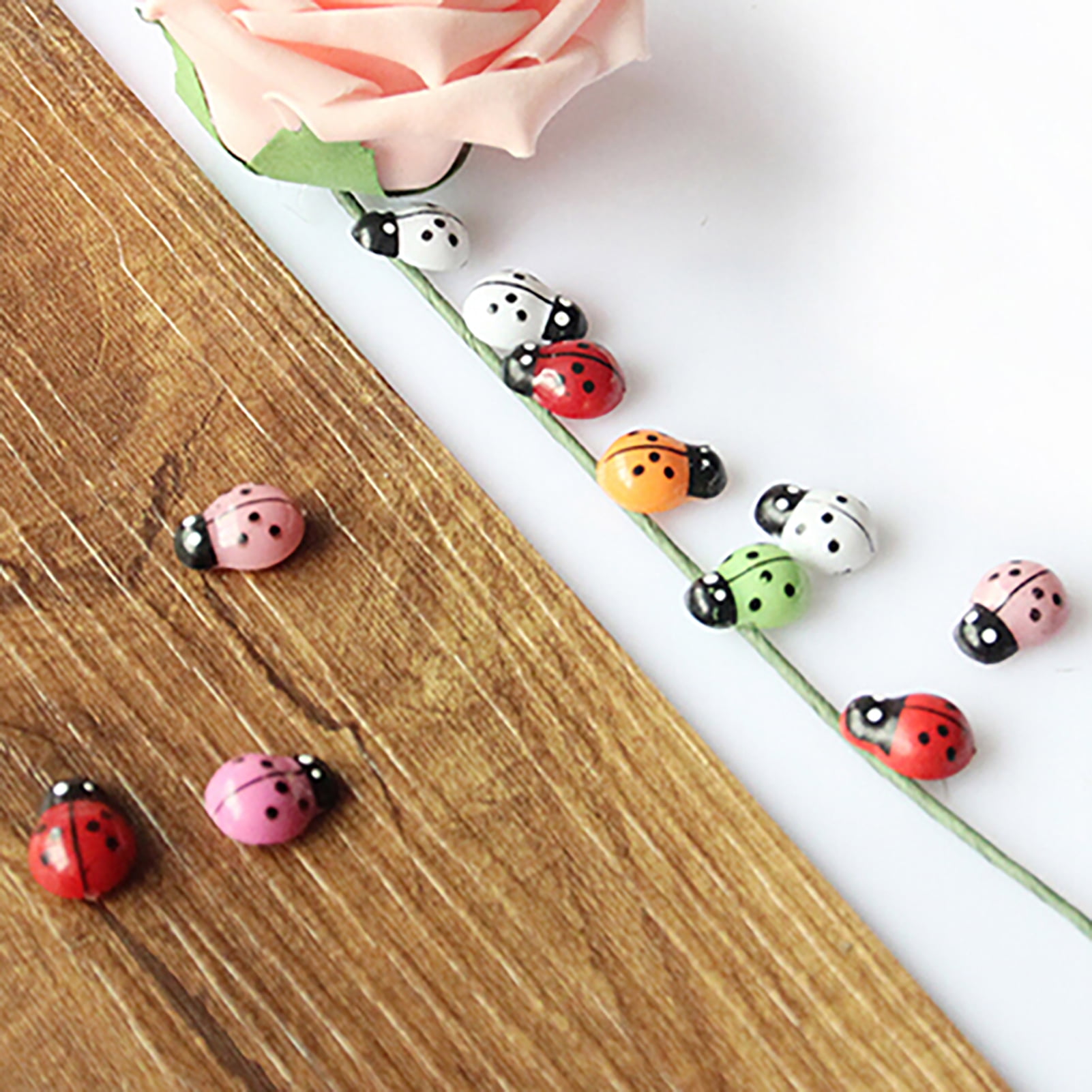 Mini Ladybugs, 100PCS Self-Adhesive Ladybugs Wooden Ladybug Shaped ...