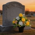 AURIGATE Artificial Memorial Rose Potted Plant, 11 in, Plastic Cemetery ...