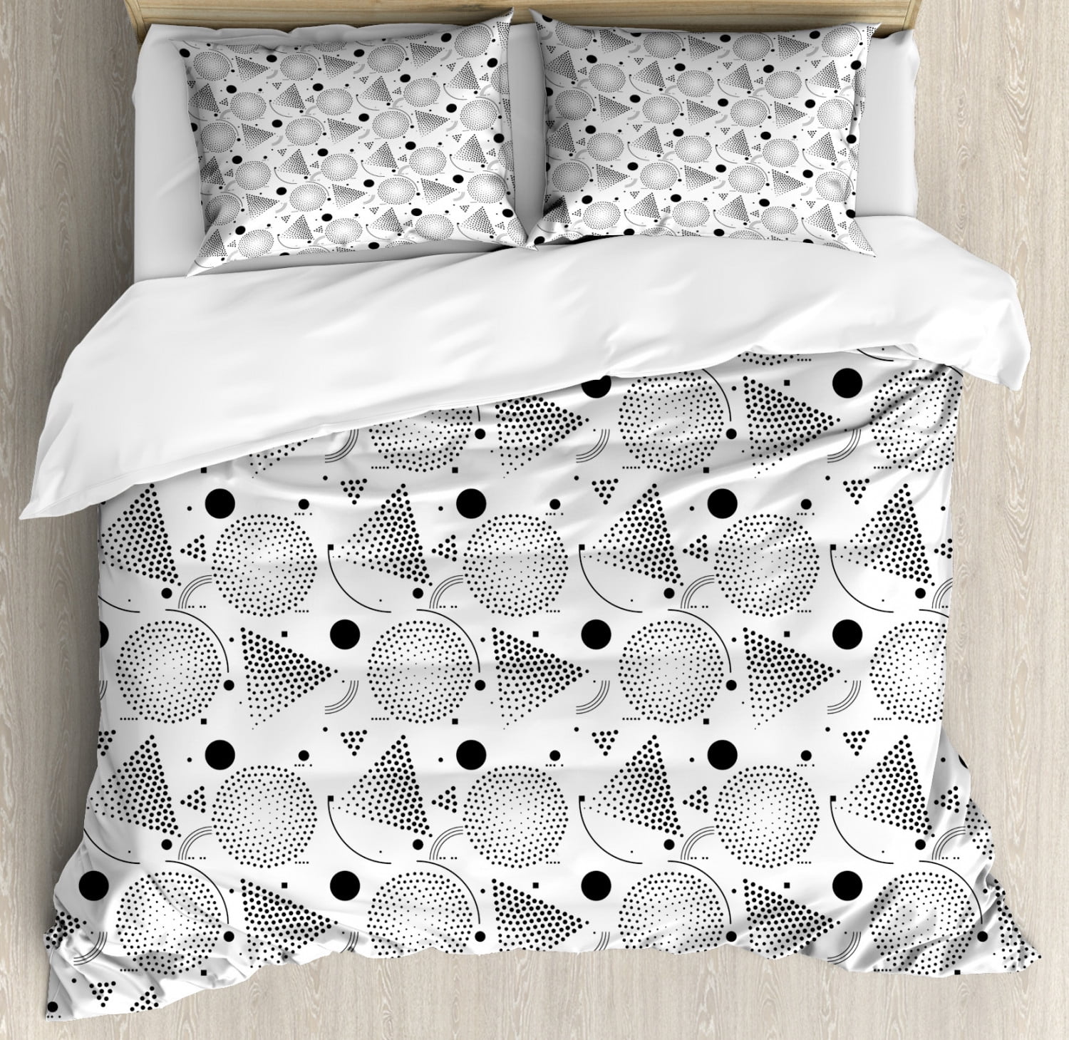 Modern Duvet Cover Set Queen Size, 90s Memphis Style Pointillist ...