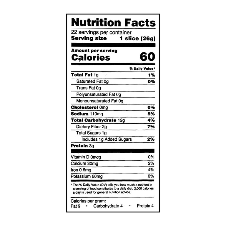 Whole Wheat Bread Nutrition Label
