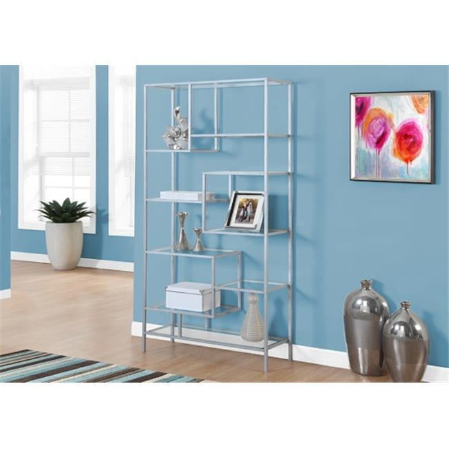 72 in. H, Bookcase With Tempered Glass - Silver - Walmart.com - Walmart.com