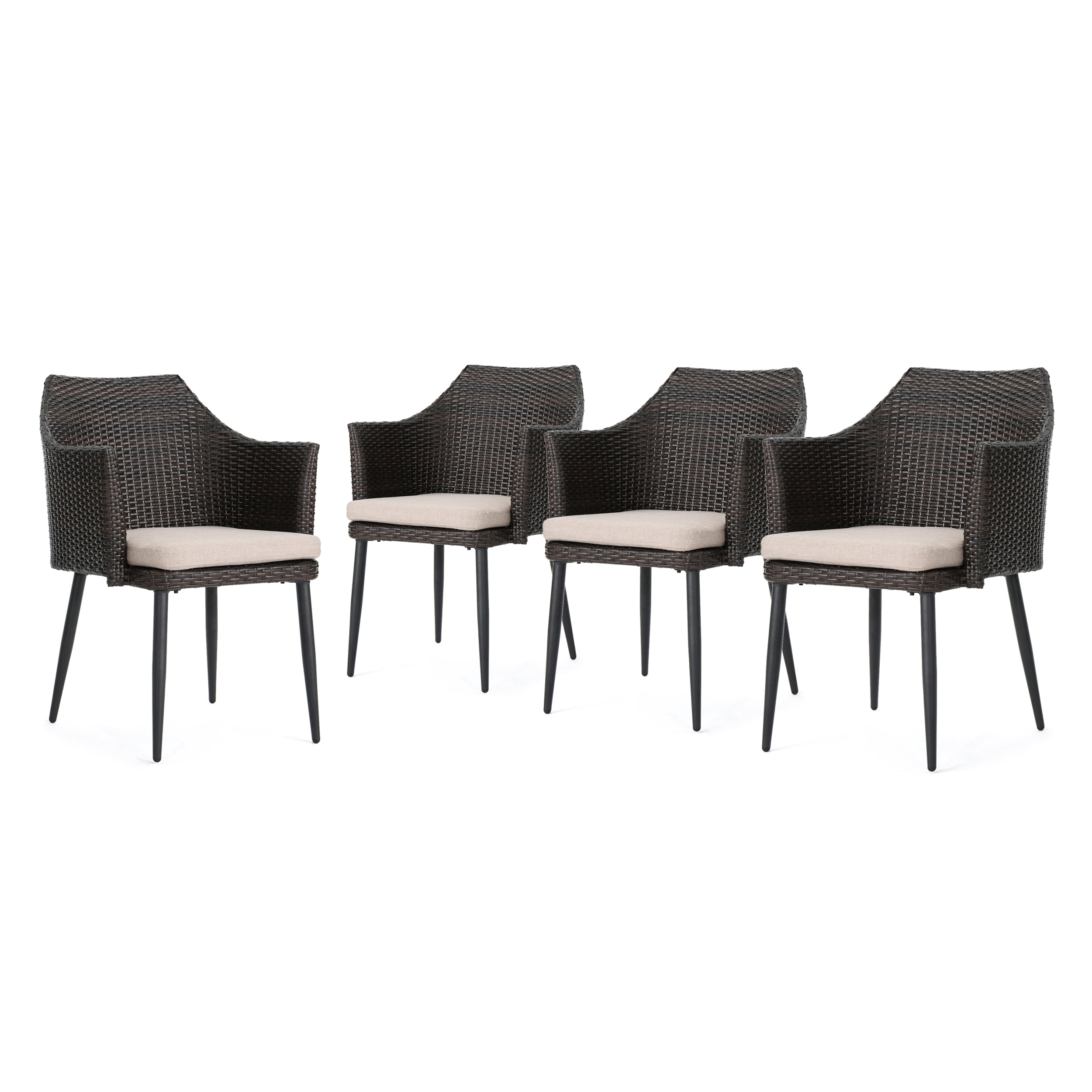 Cyrus Outdoor Wicker Dining Chairs with Cushions, Set of 4, Multibrown ...