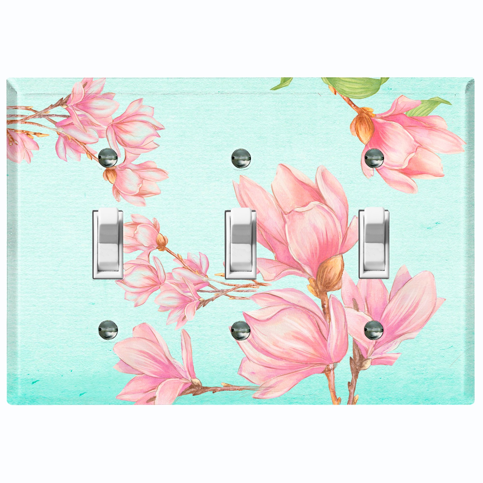 Metal Light Switch Plate Cover Classy Pink Magnolia Floral Wallpaper ...