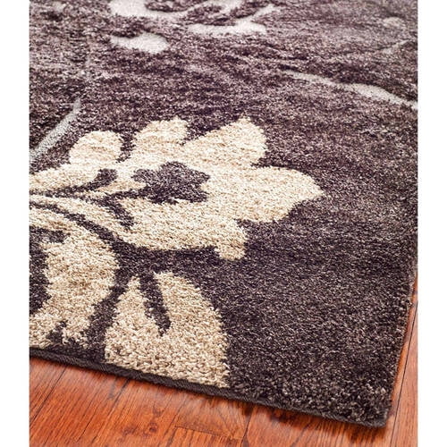 SAFAVIEH Florida Merrick Floral Shag Area Rug, Dark Brown/Smoke, 8' x ...