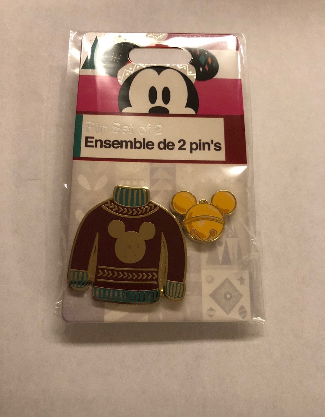 Disney Store 2018 Red Ugly Sweater and Mickey Icon Pin Set New with ...