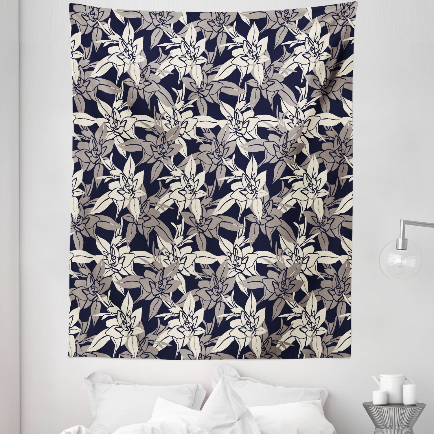Floral Tapestry, Retro Style Design Repetitive Flower Silhouettes Image ...