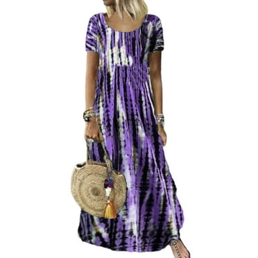 USSUMA Sun Dresses Women Summer Casual Short Sleeve Tunic Shirt Midi ...