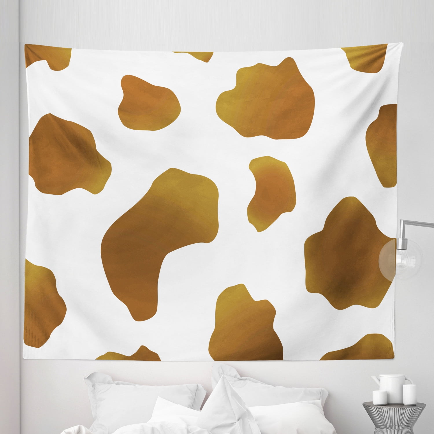 Cow Print Tapestry, Brown Spots on a White Cow Skin Abstract Art Cattle ...