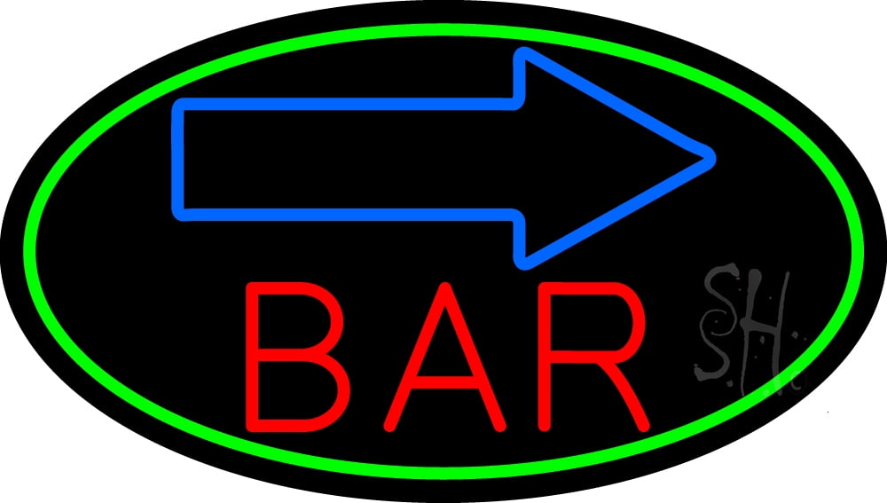Curve Bar With Arrow LED Neon Sign 20 x 37 - inches, Clear Edge Cut ...