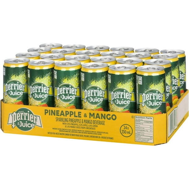 Perrier & Juice Sparkling Water, Pineapple & Mango, 330mL Cans, 24 Cans ...