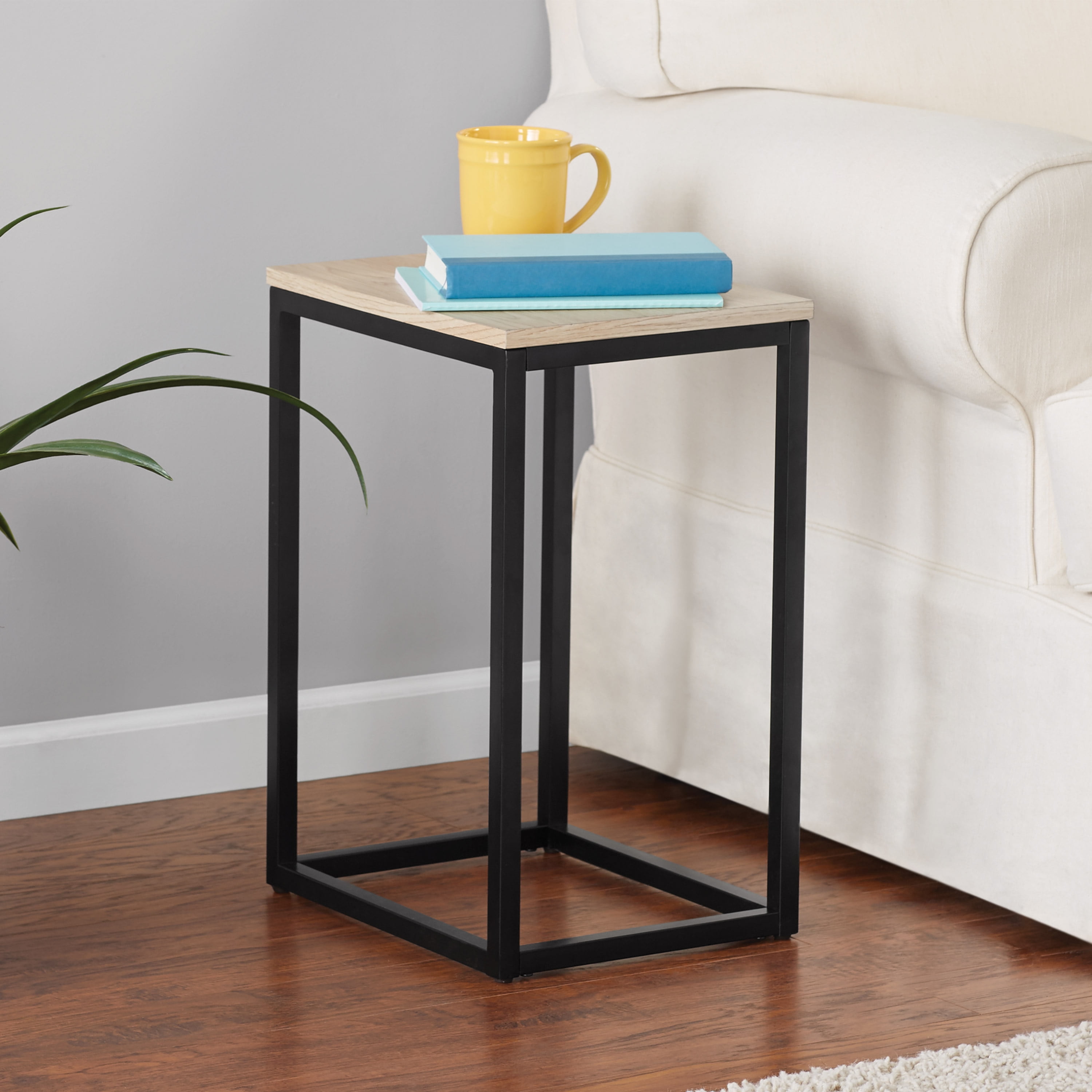 Mainstays Rectangle End Table, Natural Finish Top with Black Frame ...