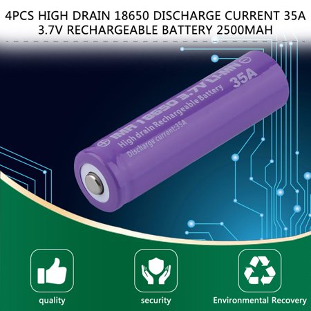 4 Pcs Battery 18650 3.7V 2500mah Li-ion Battery Rechargeable Large ...