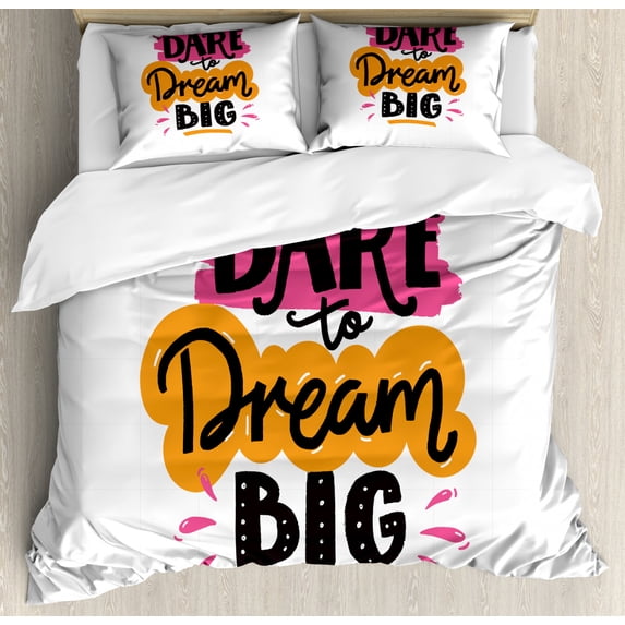 Dream Duvet Cover Set Queen Size, Dare to Dream Big Lettering Positive ...