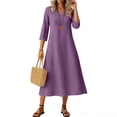 Byworldtasic Linen Dress Women V Neck Long 3/4 Sleeve Tunic Boho Maxi ...