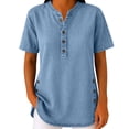 BiZtdJrK Light Blue Women Denim T Shirt Button Side Split Crew Neck ...