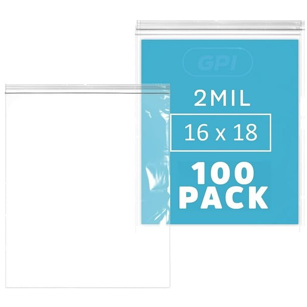 GPI 16” x 18” Reclosable Ziplock Bag 2 Mil Jumbo Clear Zipper Bags for ...