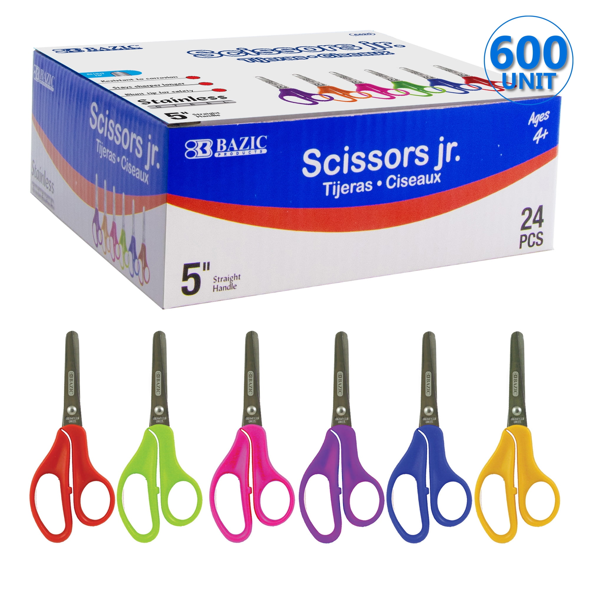 BAZIC 5" Blunt Tip Stainless Steel Scissors, Assorted Color, 600 Count ...